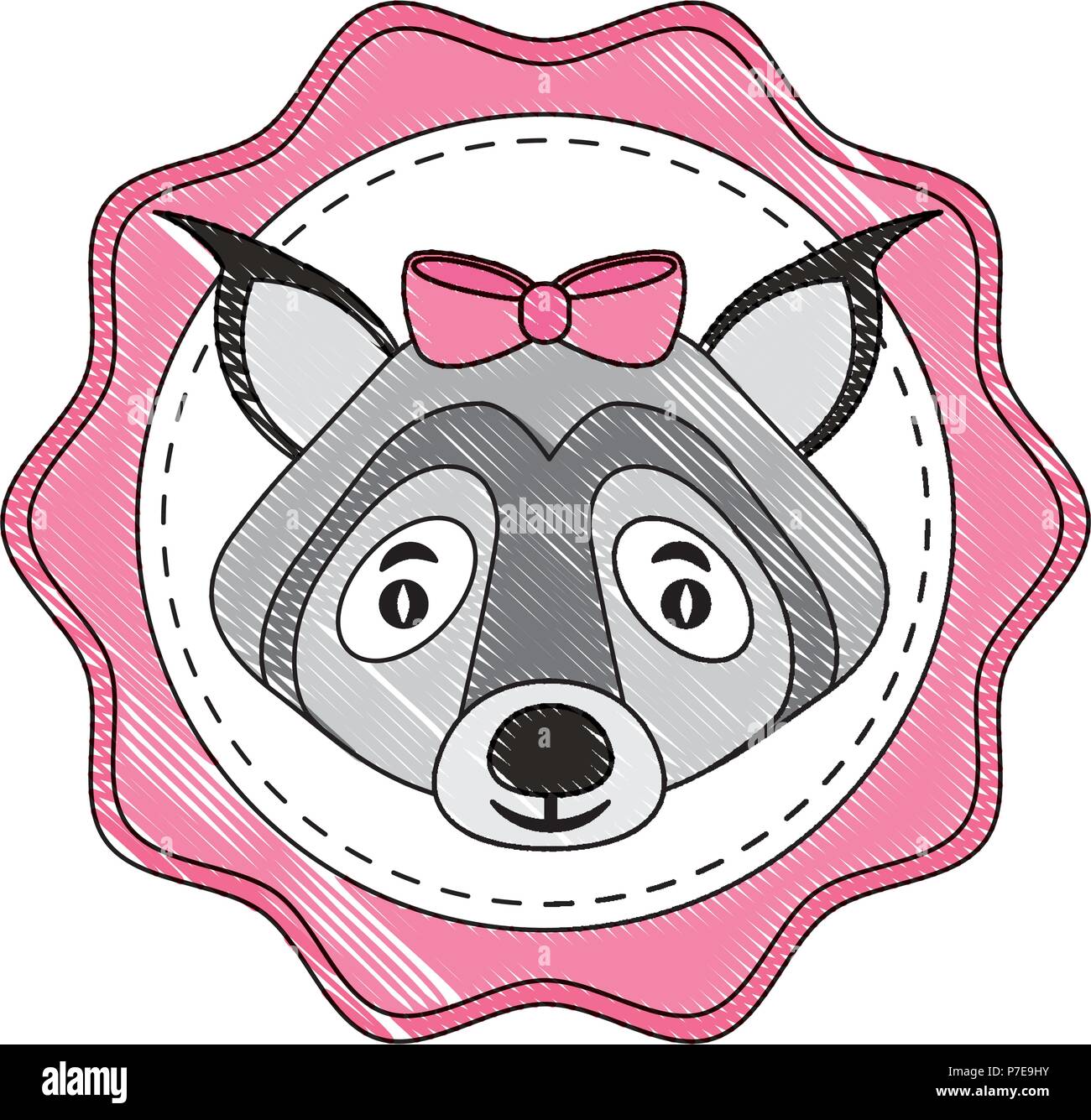 beautiful cute wolf with bow label vector illustration Stock Vector ...