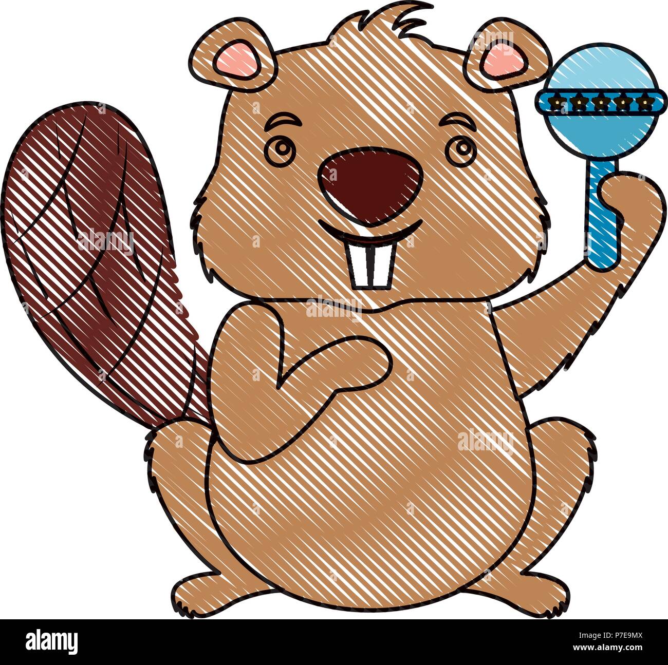 cute beaver funny rattle toy vector illustration Stock Vector Image ...