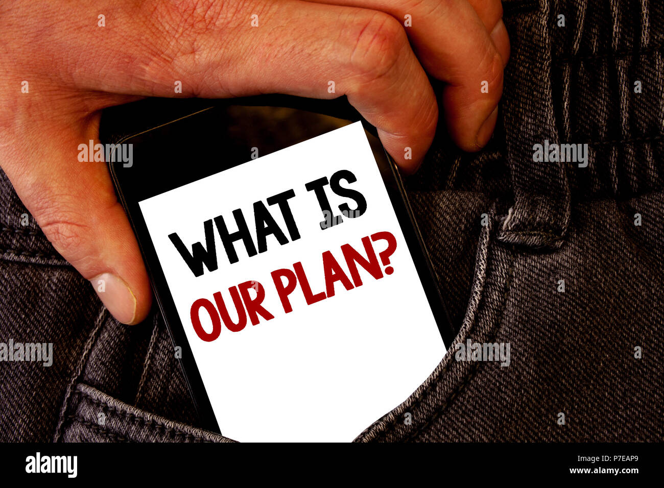 Handwriting text What Is Our Plan Question. Concept meaning Mission ...