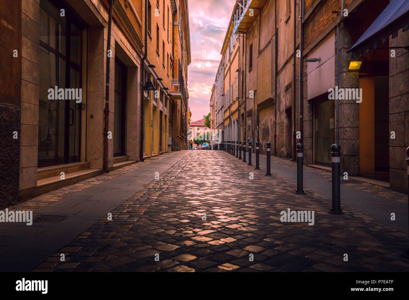 Rimini cityscape. Street of old historic center of Rimini. Italian ...