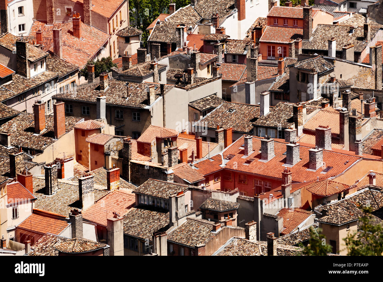 Top view of old city rooftops, Lyon, France Stock Photo - Alamy
