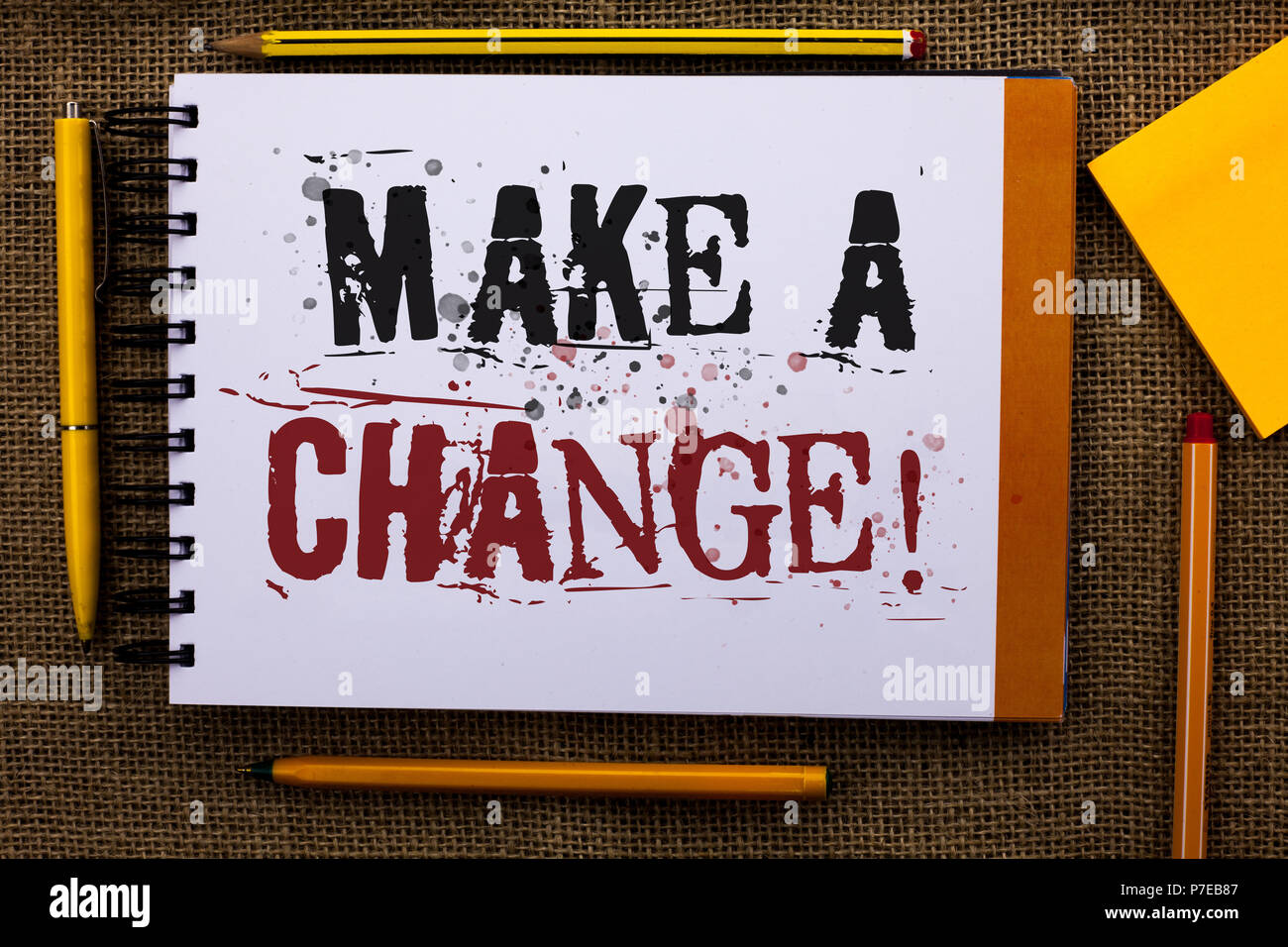 Writing note showing Make A Change Motivational Call. Business photo ...