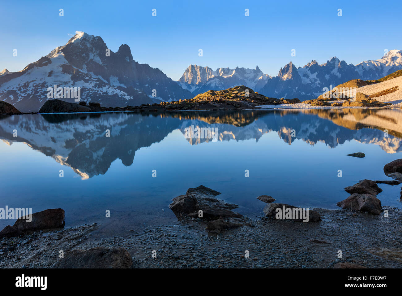 Mont Blanc Massif Reflected in Lac Blanc, Graian Alps, France Stock ...