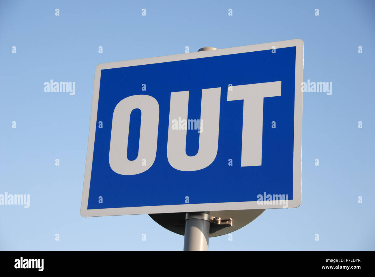 The out sign at Doncaster Sheffield Airport, formerly named Robin Hood ...