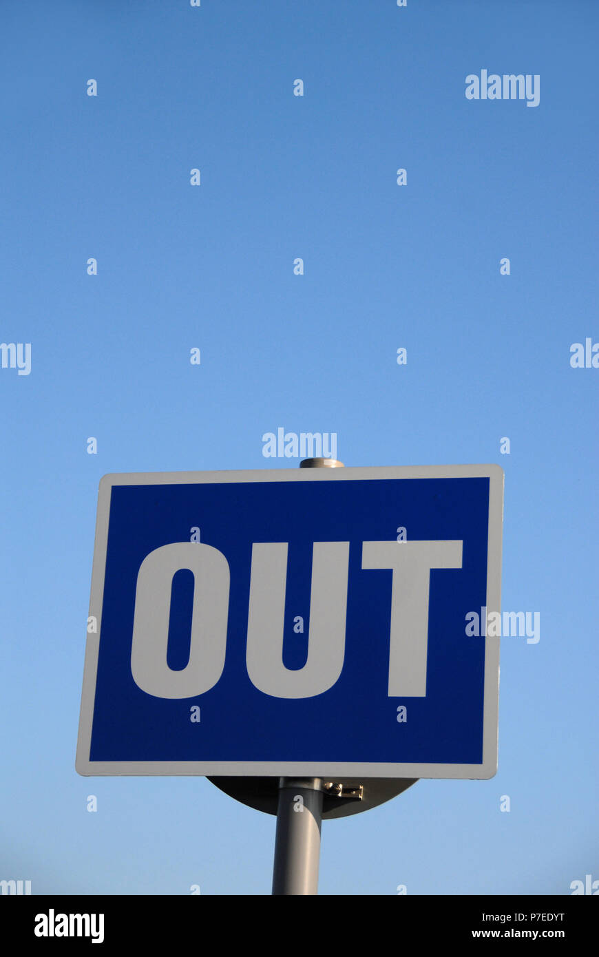 The out sign at Doncaster Sheffield Airport, formerly named Robin Hood ...