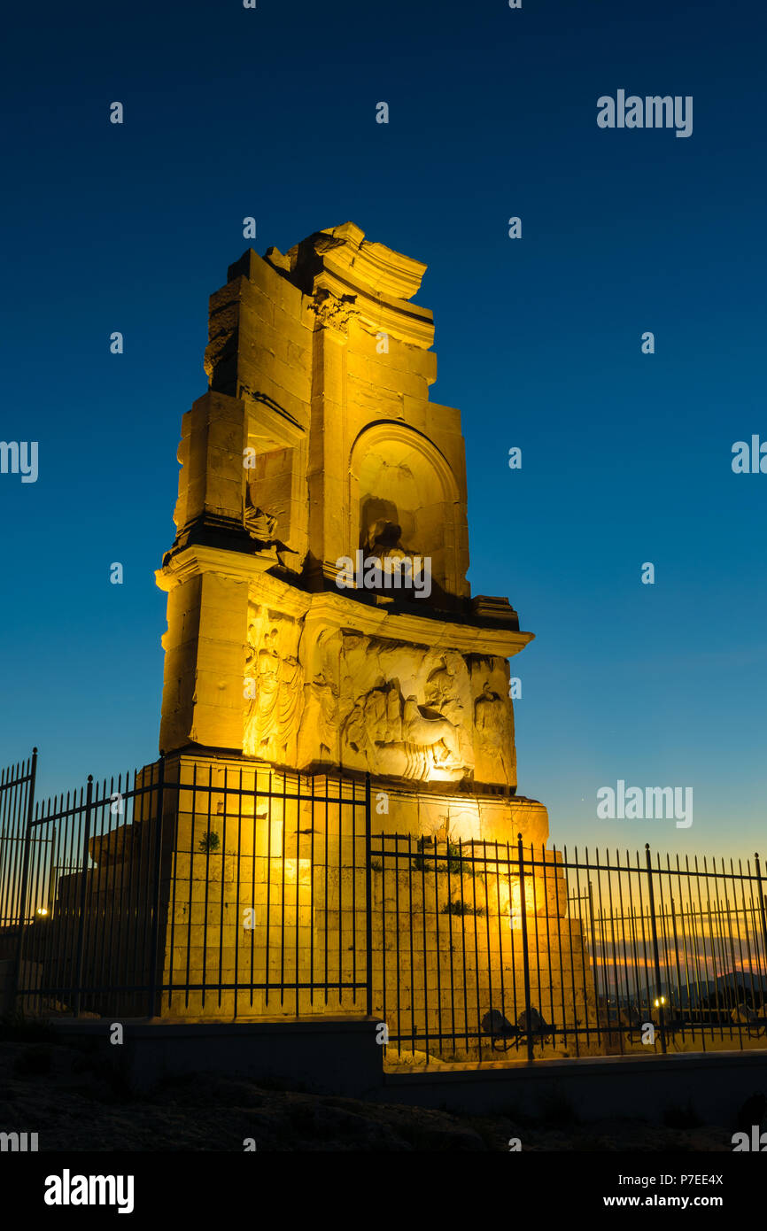 Filopappou monument, Athens, Greece at blue hour Stock Photo - Alamy