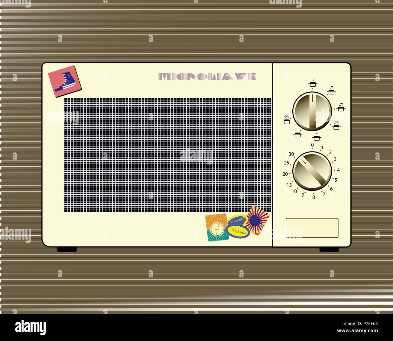 homemade old microwave oven with stickers on a brown background Stock ...