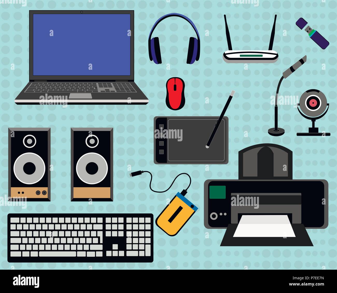 The laptop and all the necessary peripheral equipment Stock Vector ...