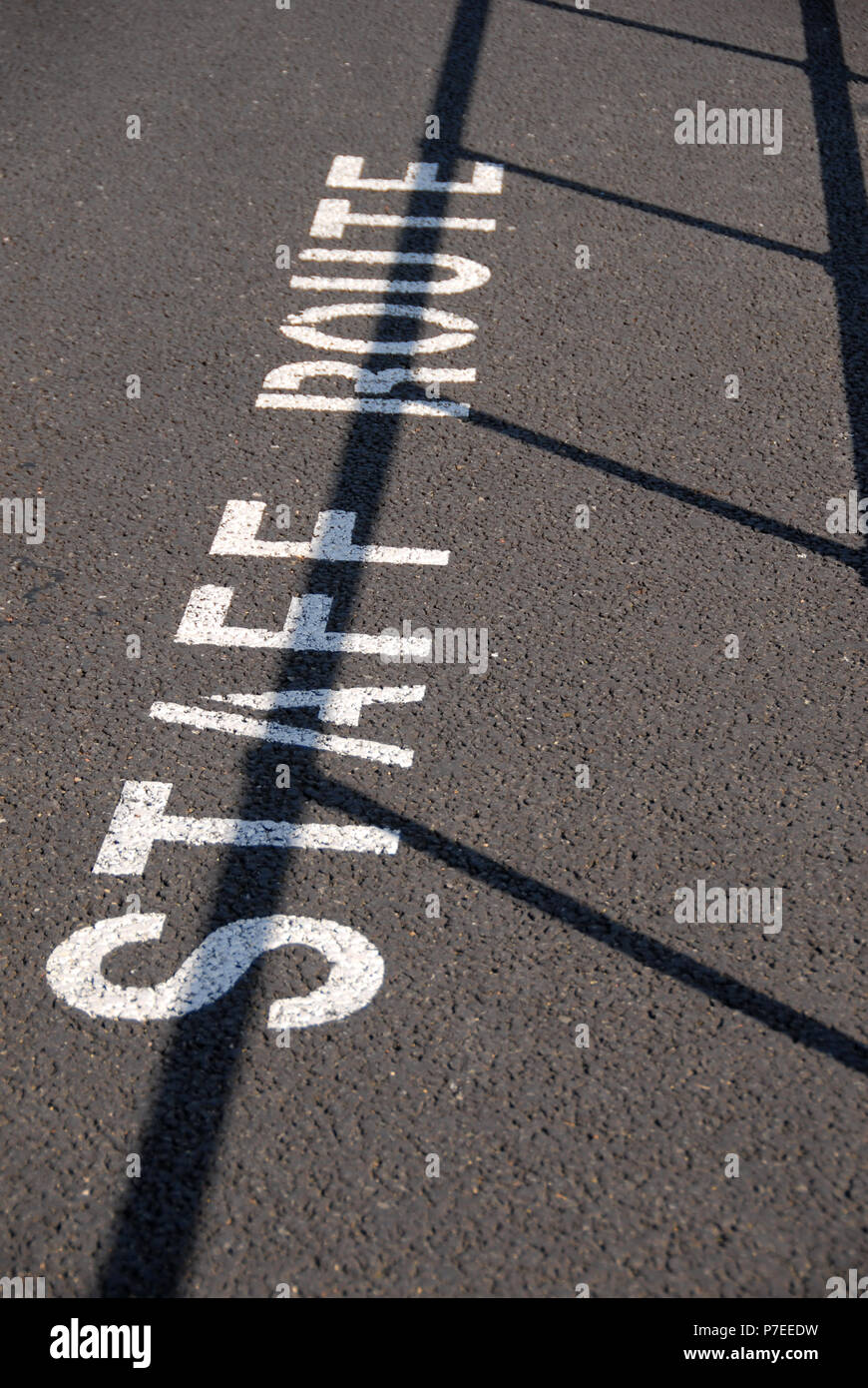 Tarmac floor sign saying Staff Route on Airside floor at the Doncaster ...