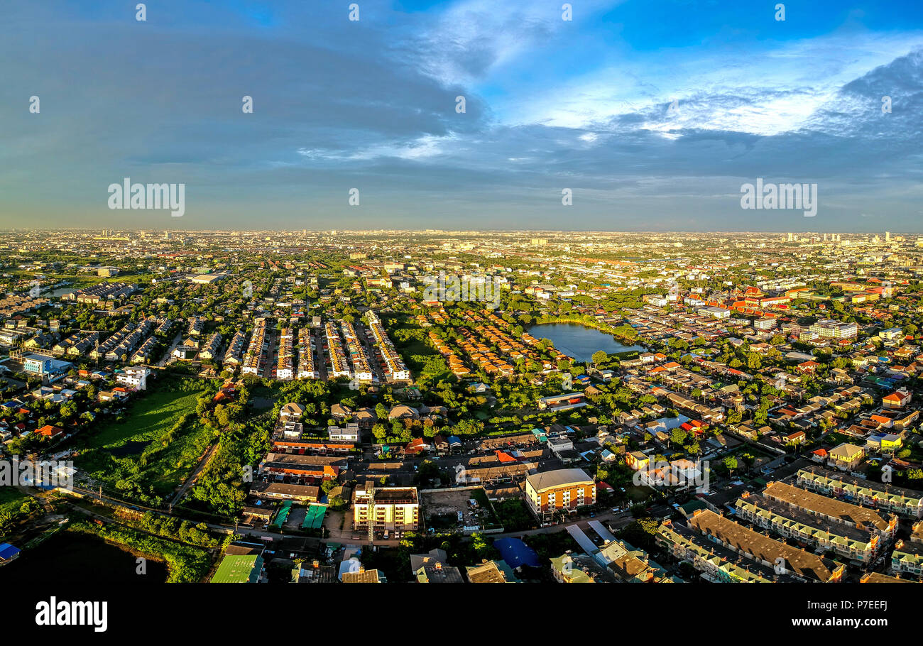 Panorama view of bangkok city Thailand in Aerial view at evening light ...