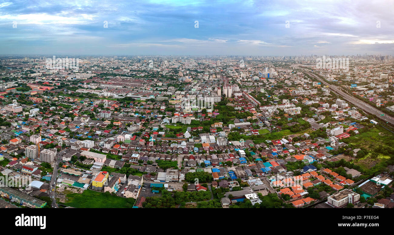 Panorama view of bangkok city Thailand in Aerial view at evening light ...