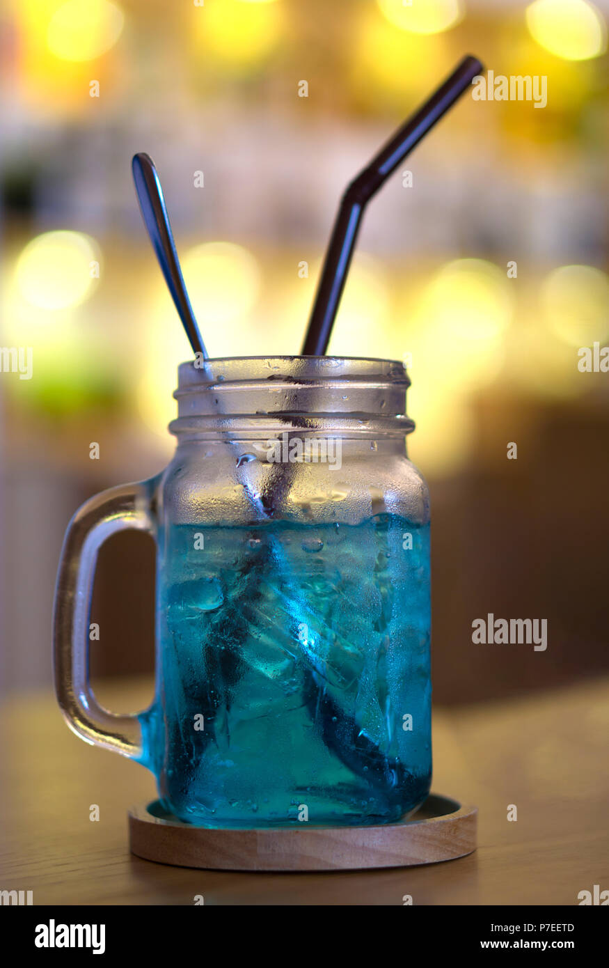 Cold blue cocktail drink, Blue Hawaii Italian Soda or sweetwater and ...