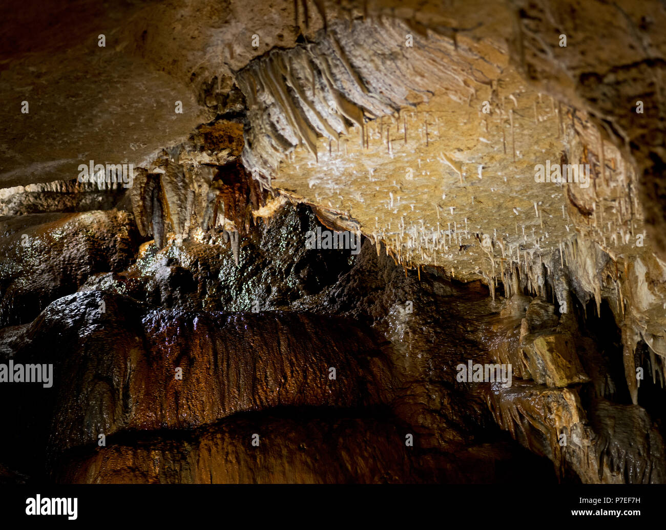 Stalactites and stalagmites inside natural limestone cave. Natural ...
