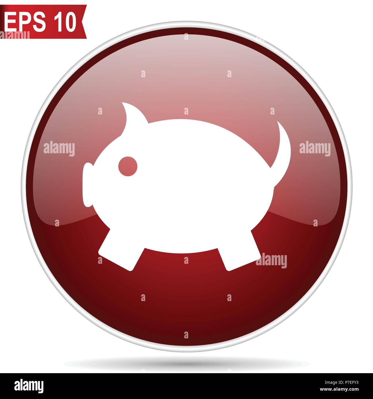 Piggy bank cherry red glossy round web vector icon. Editable simple ...
