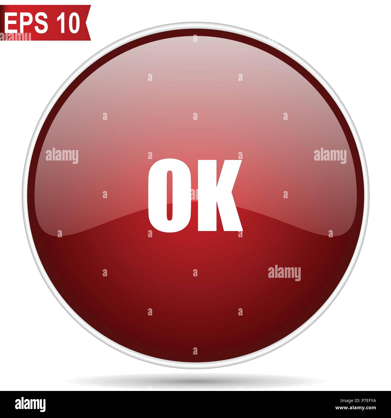 Ok cherry red glossy round web vector icon. Editable simple circle ...