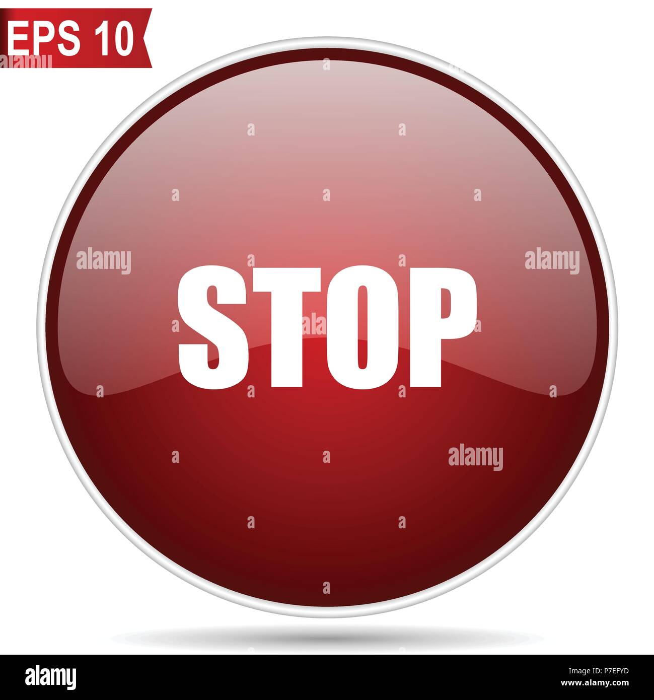 Stop cherry red glossy round web vector icon. Editable simple circle ...