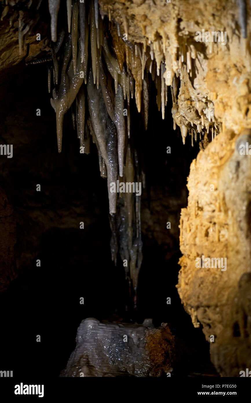 Stalactites inside Cave of the Mounds, a natural limestone cave located ...
