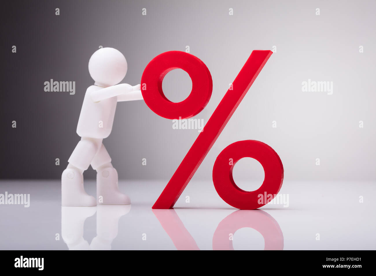 Side View Of A White Human Figure Pushing Red Percentage Sign Stock ...