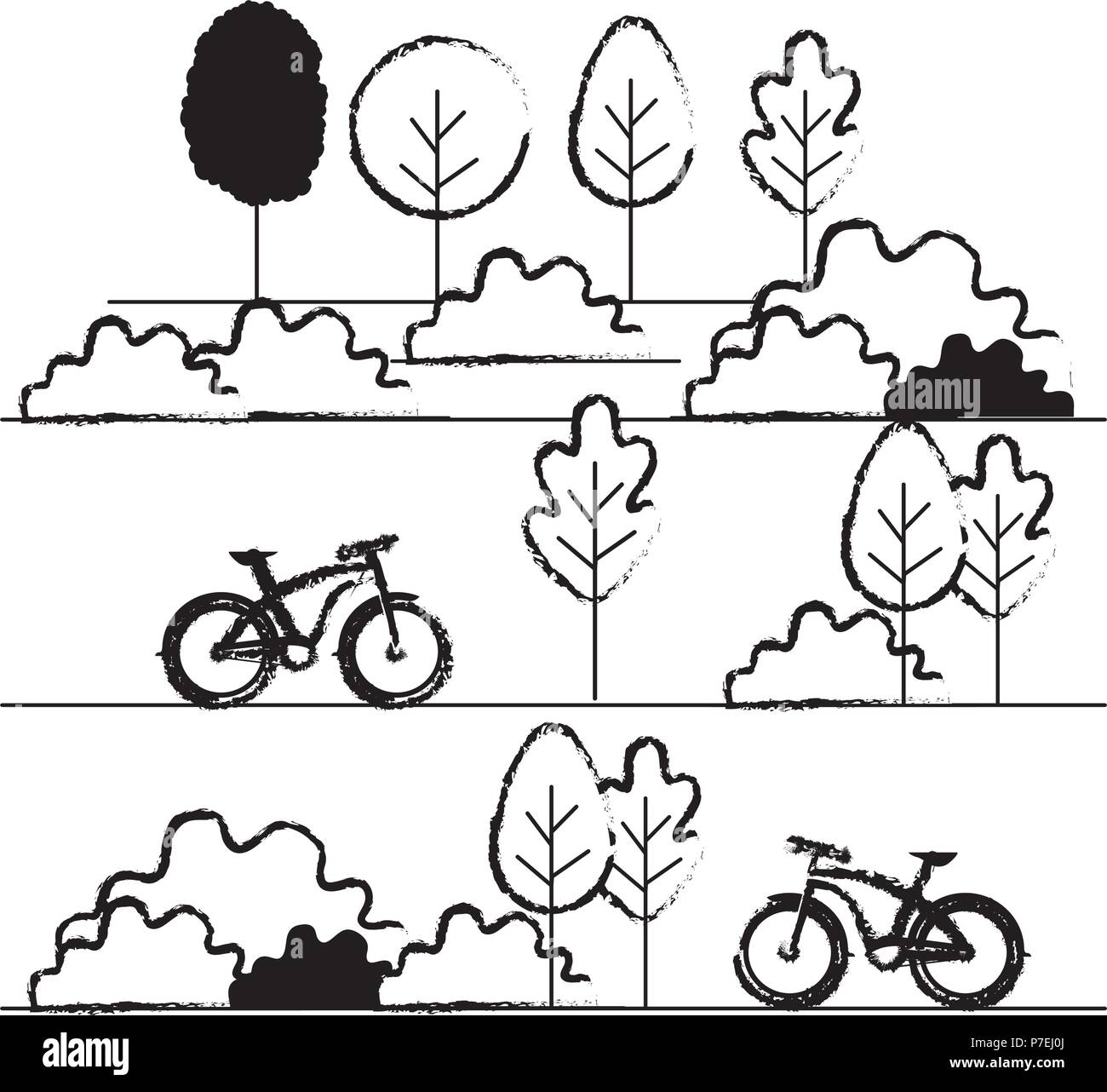 forest landscape with bicycle scene Stock Vector Image & Art - Alamy
