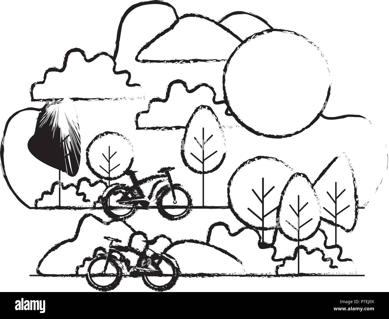 forest landscape with bicycle scene Stock Vector Image & Art - Alamy