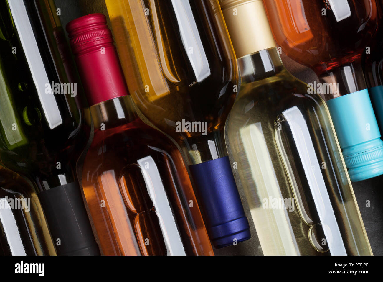 Red, rose and white wine bottles. Top view Stock Photo - Alamy