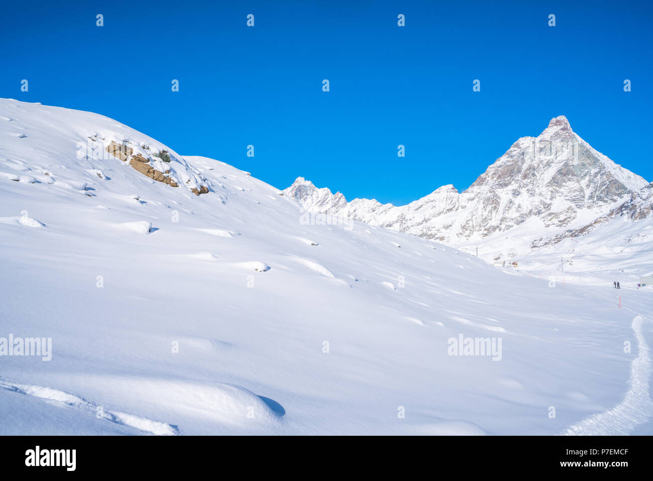 Snow covered Italian Alps in Cervinio ski resort, Italy Stock Photo - Alamy