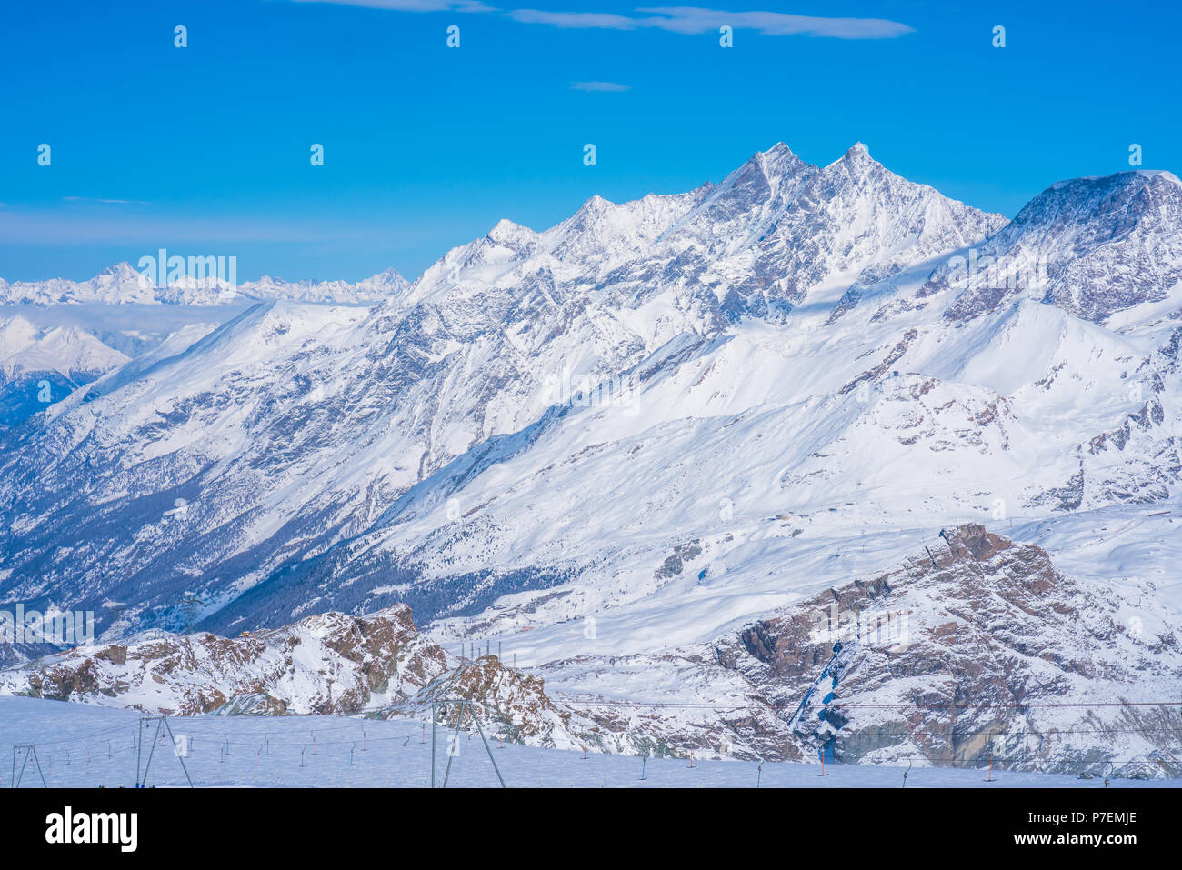 View of Italian Alps from Plateau Rosa in the winter in the Aosta ...