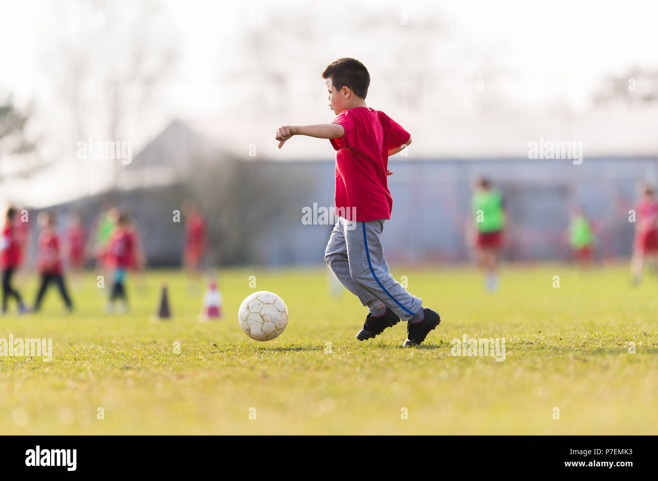 Kids soccer football - young children player match on soccer field ...