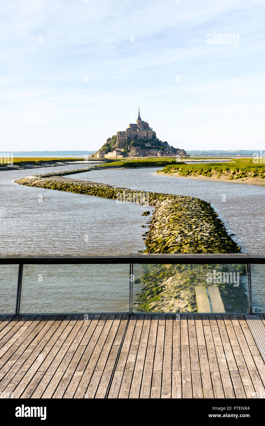 View of the Mont Saint-Michel tidal island in Normandy, France, at high ...