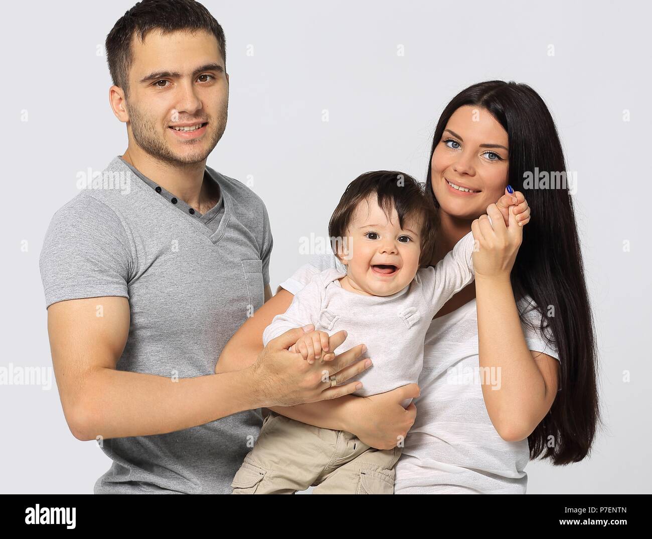 happy smiling family isolated on white background Stock Photo - Alamy