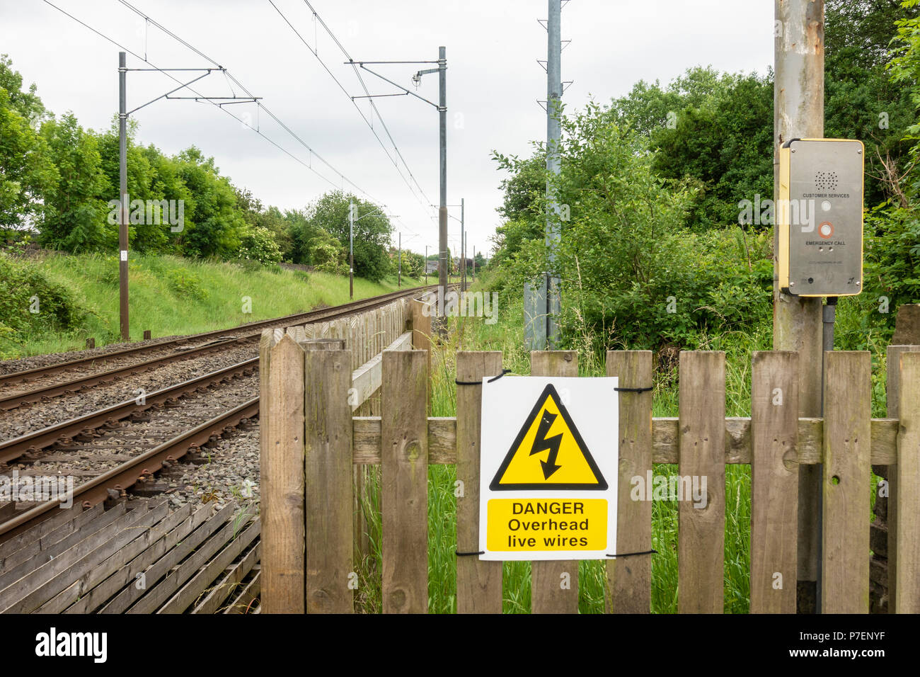 Danger sign at Manchester Metrolink Tram crossing Stock Photo - Alamy