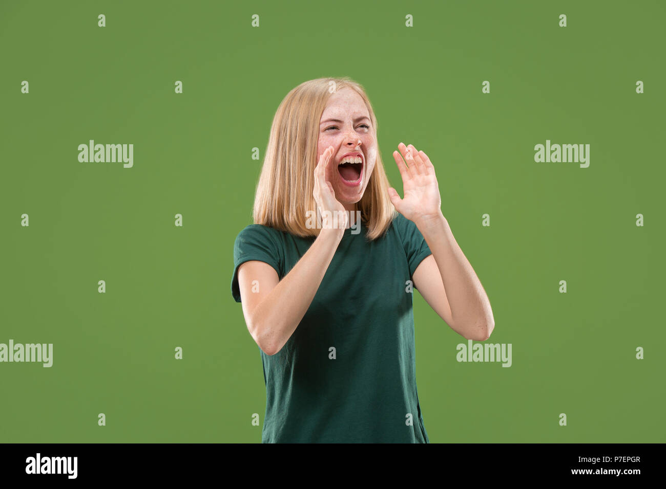 A portrait of surprised screaming woman Stock Photo - Alamy