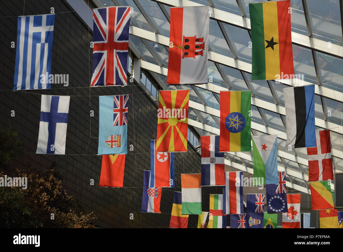 Flags hanging up hi-res stock photography and images - Alamy