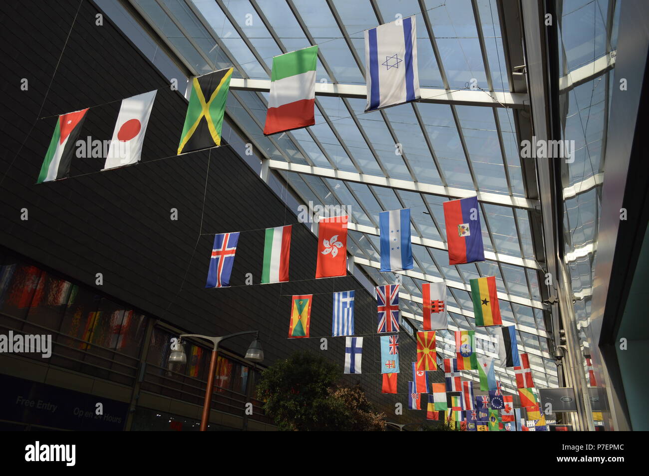 Flags hanging up hi-res stock photography and images - Alamy