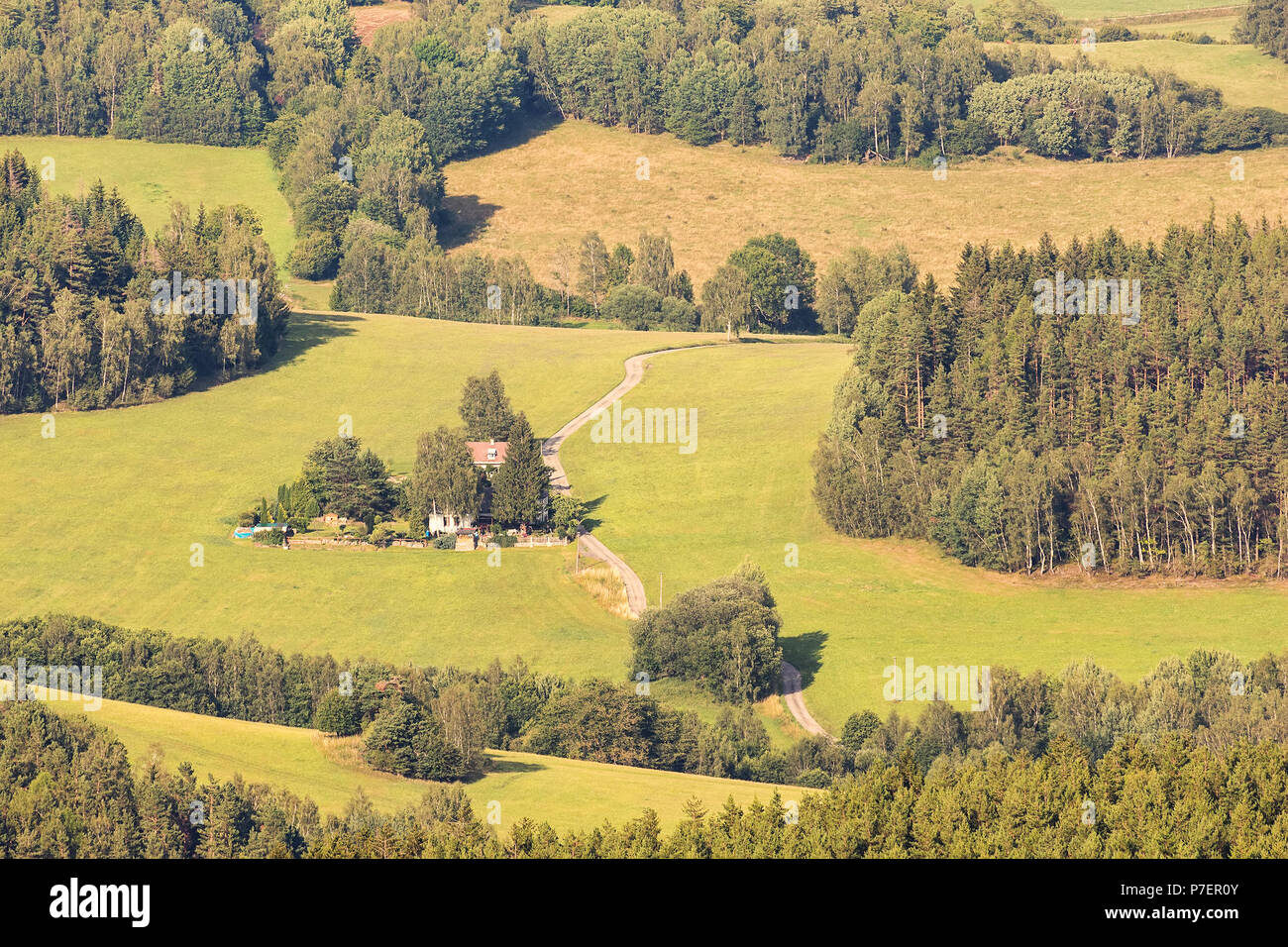 Idyllic landscape, meadows and forests in Sumava, mountains at Czech ...