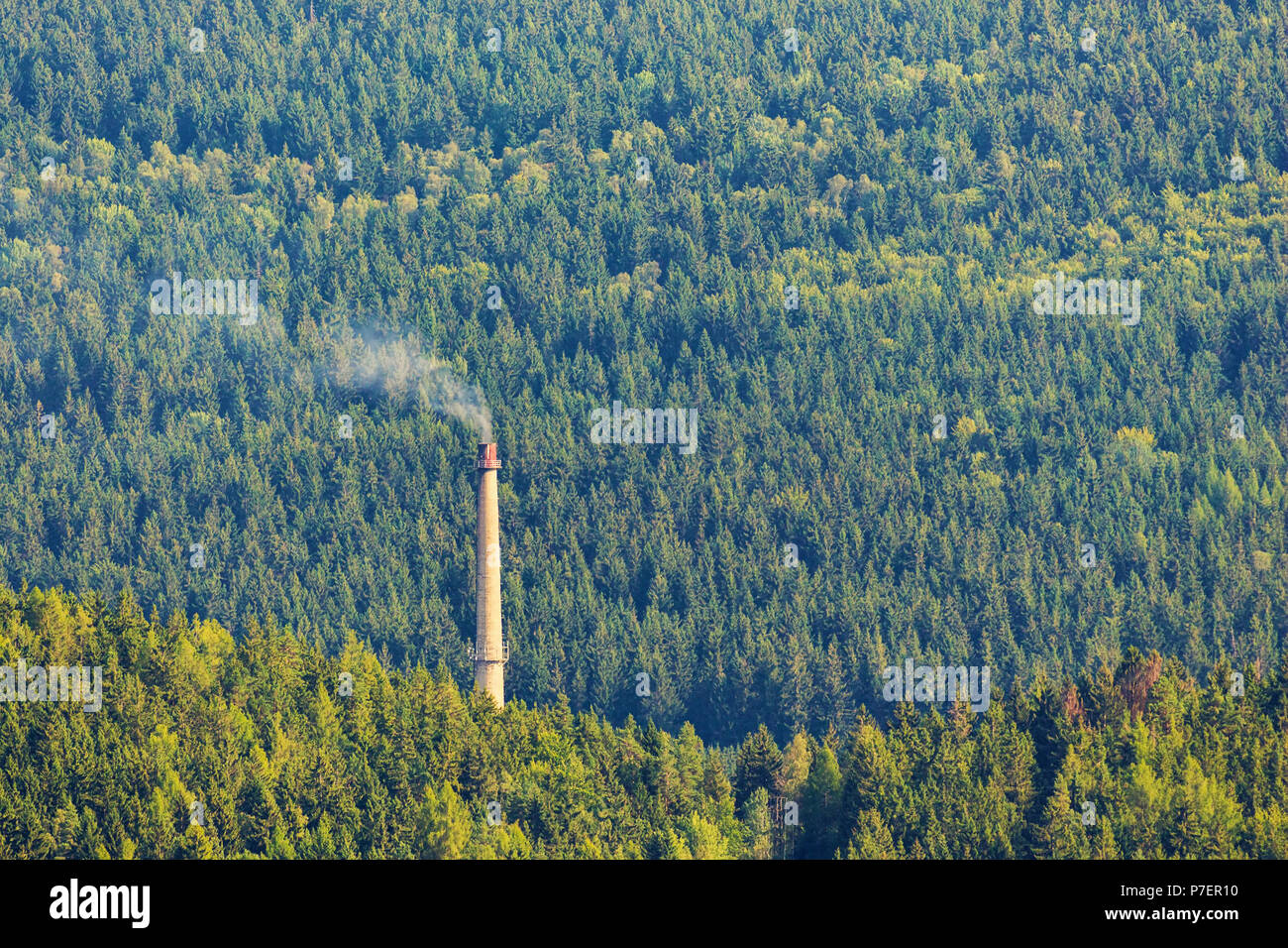 Smoking chimney in deep forest, ecology concept Stock Photo - Alamy