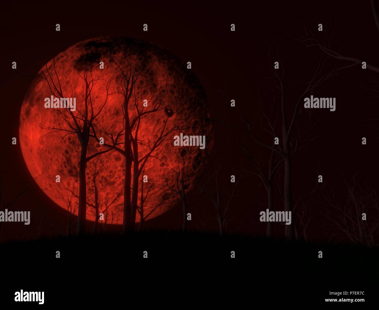 blood moon scene with dark woods. 3d illustration Stock Photo - Alamy