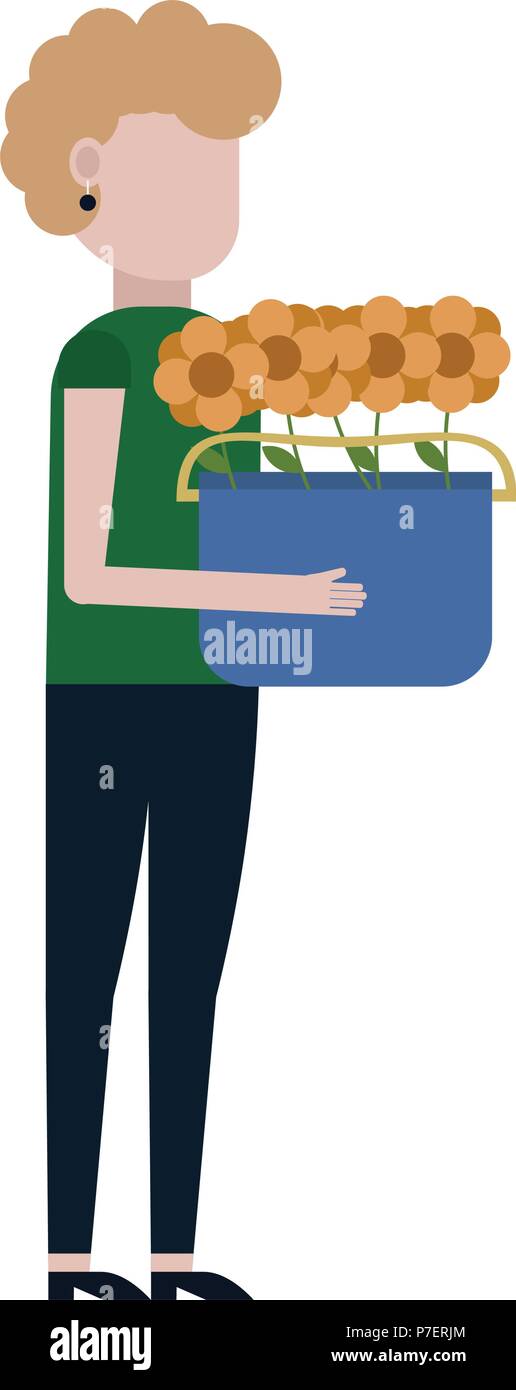 Girl carrying flowers vector illustration on white background Stock ...