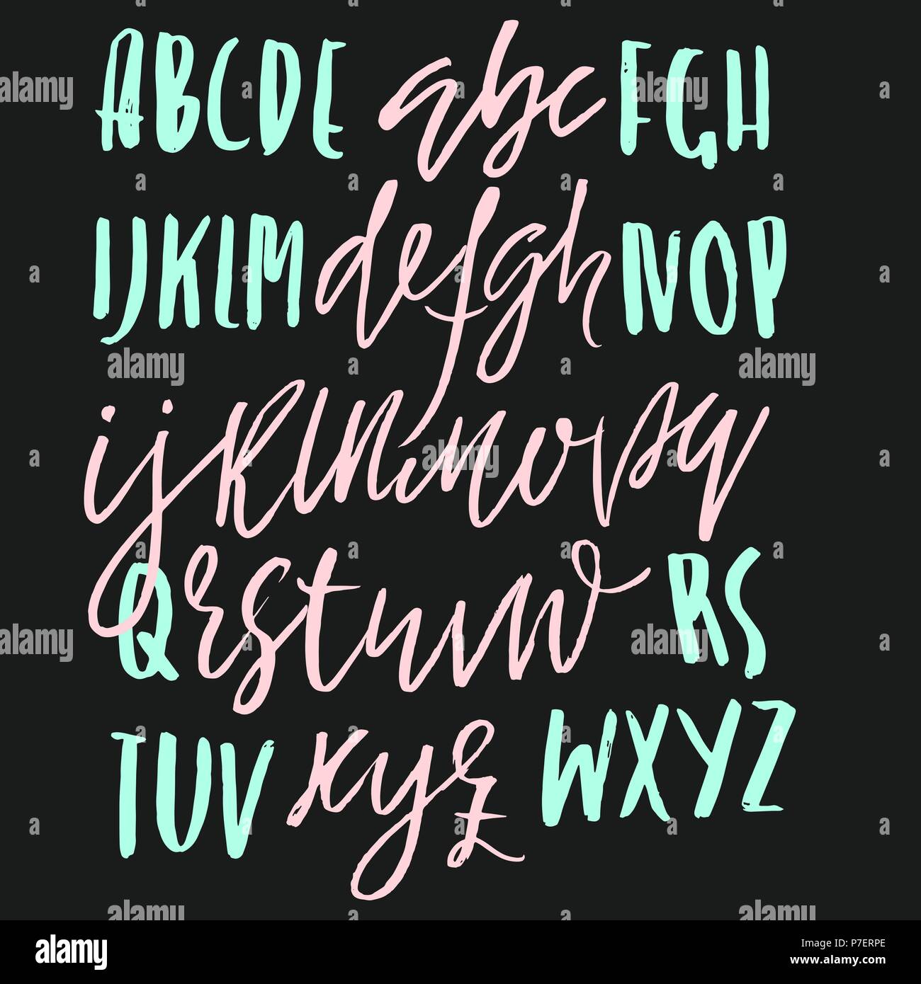 Hand drawn dry brush lettering. Grunge style alphabet. Handwritten font ...