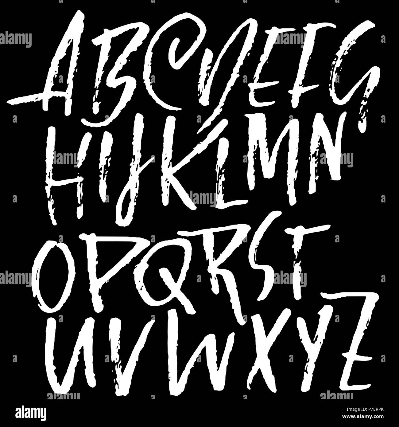 Hand drawn dry brush lettering. Grunge style alphabet. Handwritten font ...