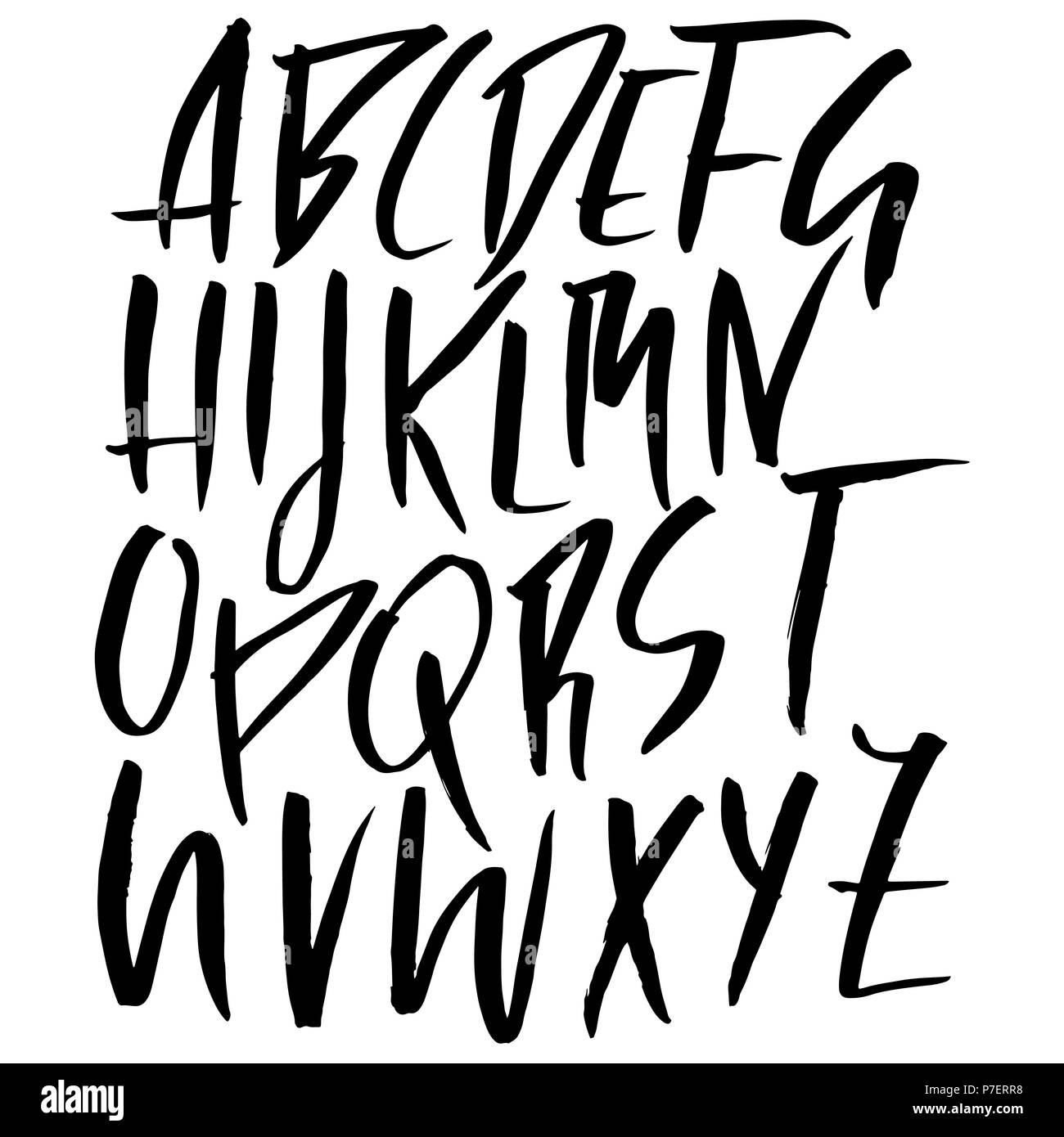 Hand drawn dry brush lettering. Grunge style alphabet. Handwritten font ...