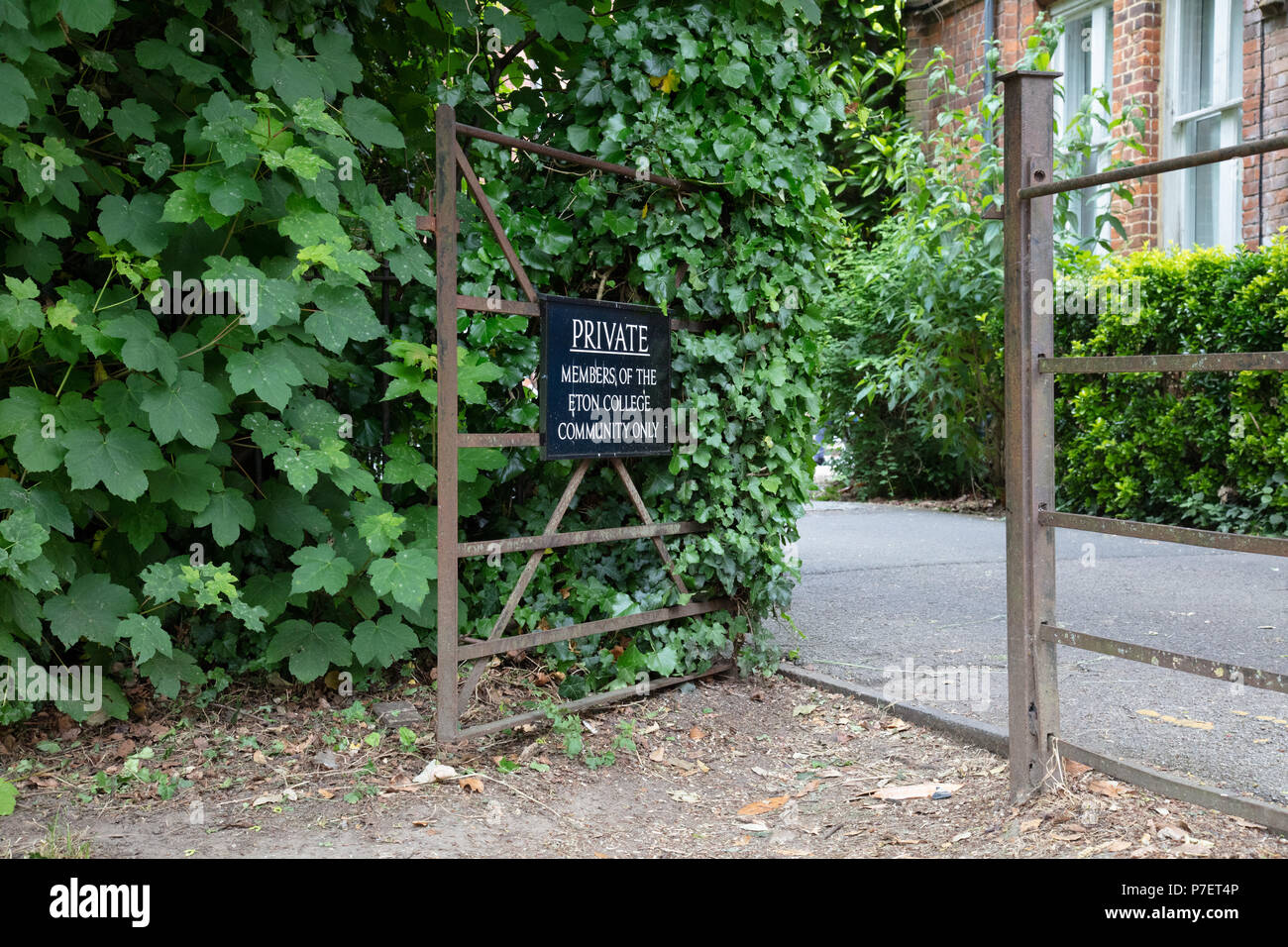 Eton, UK -1st January 2000: A sign on a gate marking it as private ...