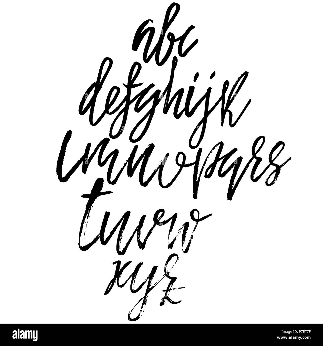 Hand drawn dry brush lettering. Grunge style alphabet. Handwritten font ...