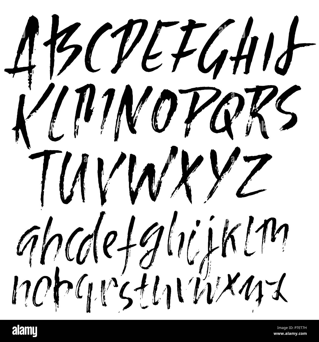 Hand drawn dry brush lettering. Grunge style alphabet. Handwritten font ...