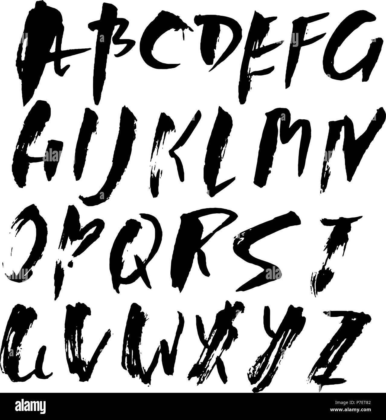 Hand drawn dry brush lettering. Grunge style alphabet. Handwritten font ...