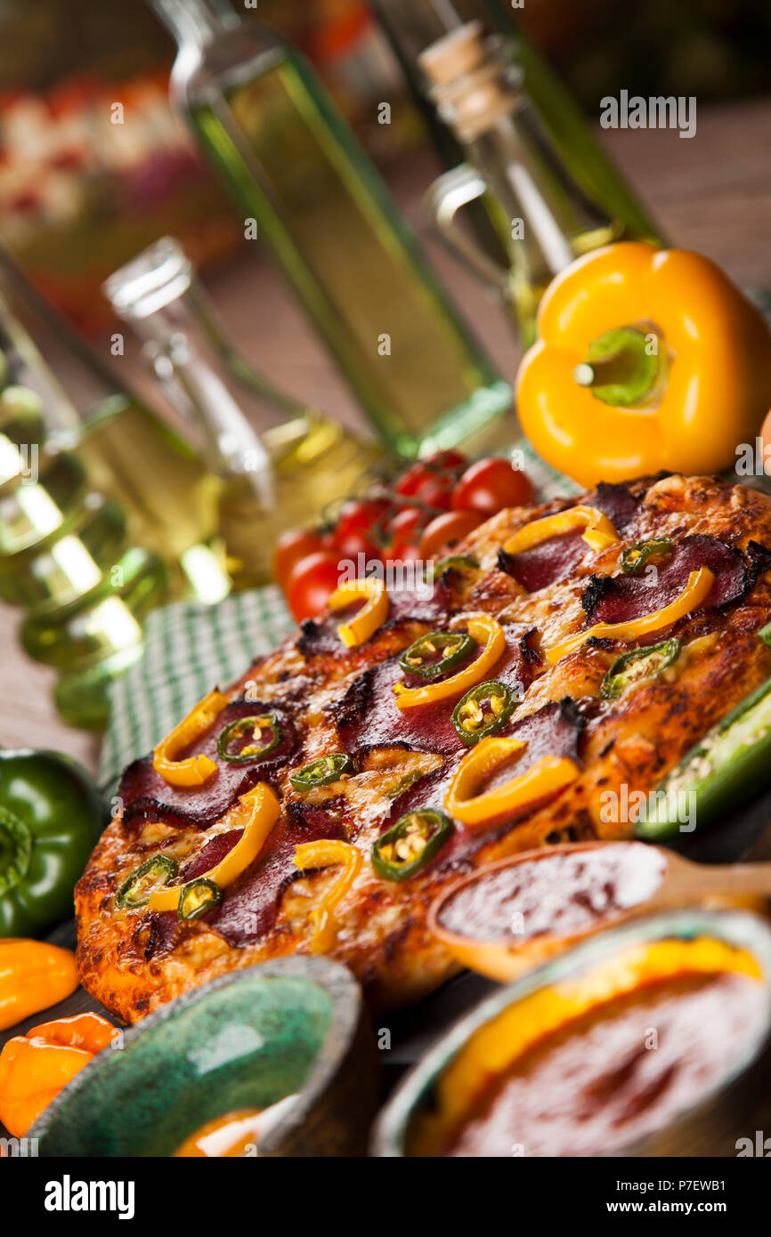 Fresh italian pizza on wood. Fast food Stock Photo - Alamy