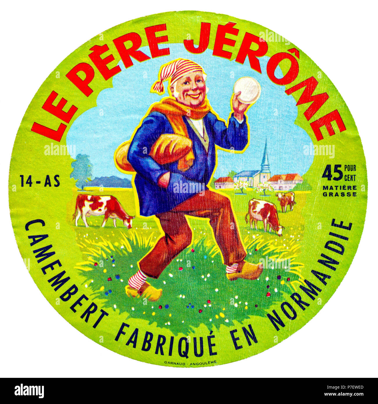 French Camembert cheese box-top label Stock Photo - Alamy