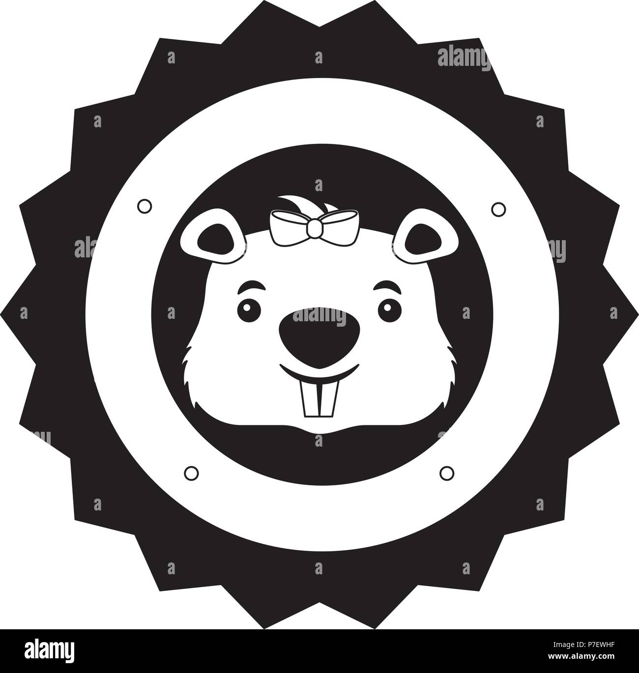 cute girl beaver funny label vector illustration black and white Stock ...