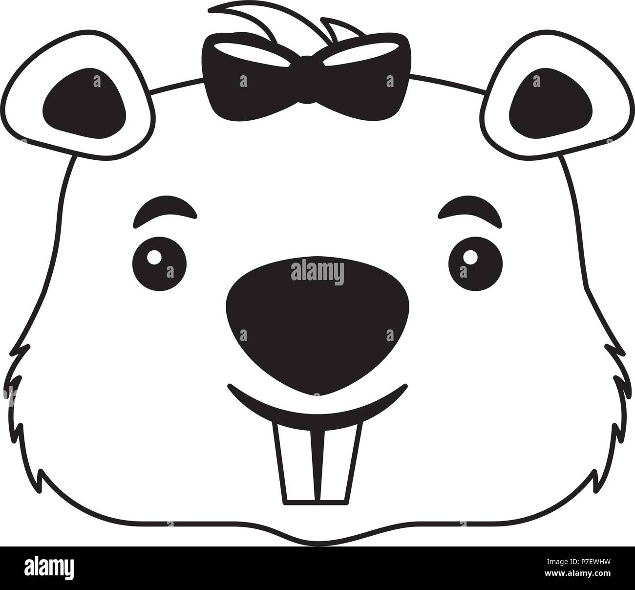 cute girl beaver funny animal vector illustration black and white Stock ...