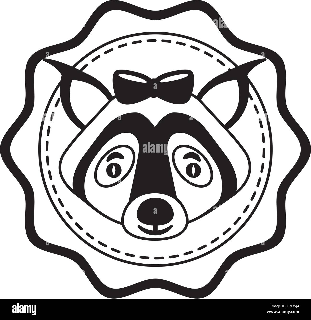 beautiful cute wolf with bow label vector illustration black and white ...